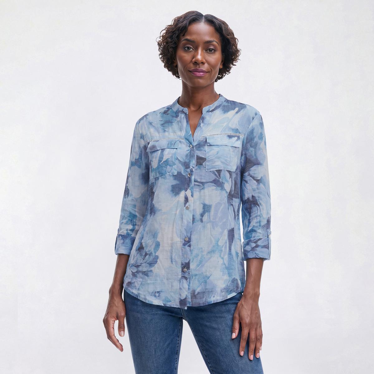 Click here for Womens Cocomo 3/4 Sleeve Linen Slub Floral Button... prices